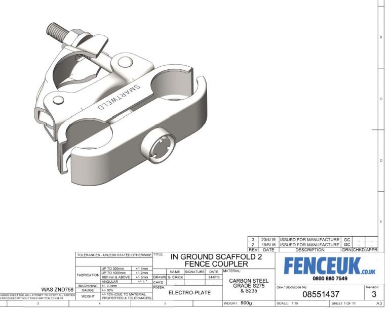 Scaffolding Pole To Panel Coupler Fitting - Fence UK